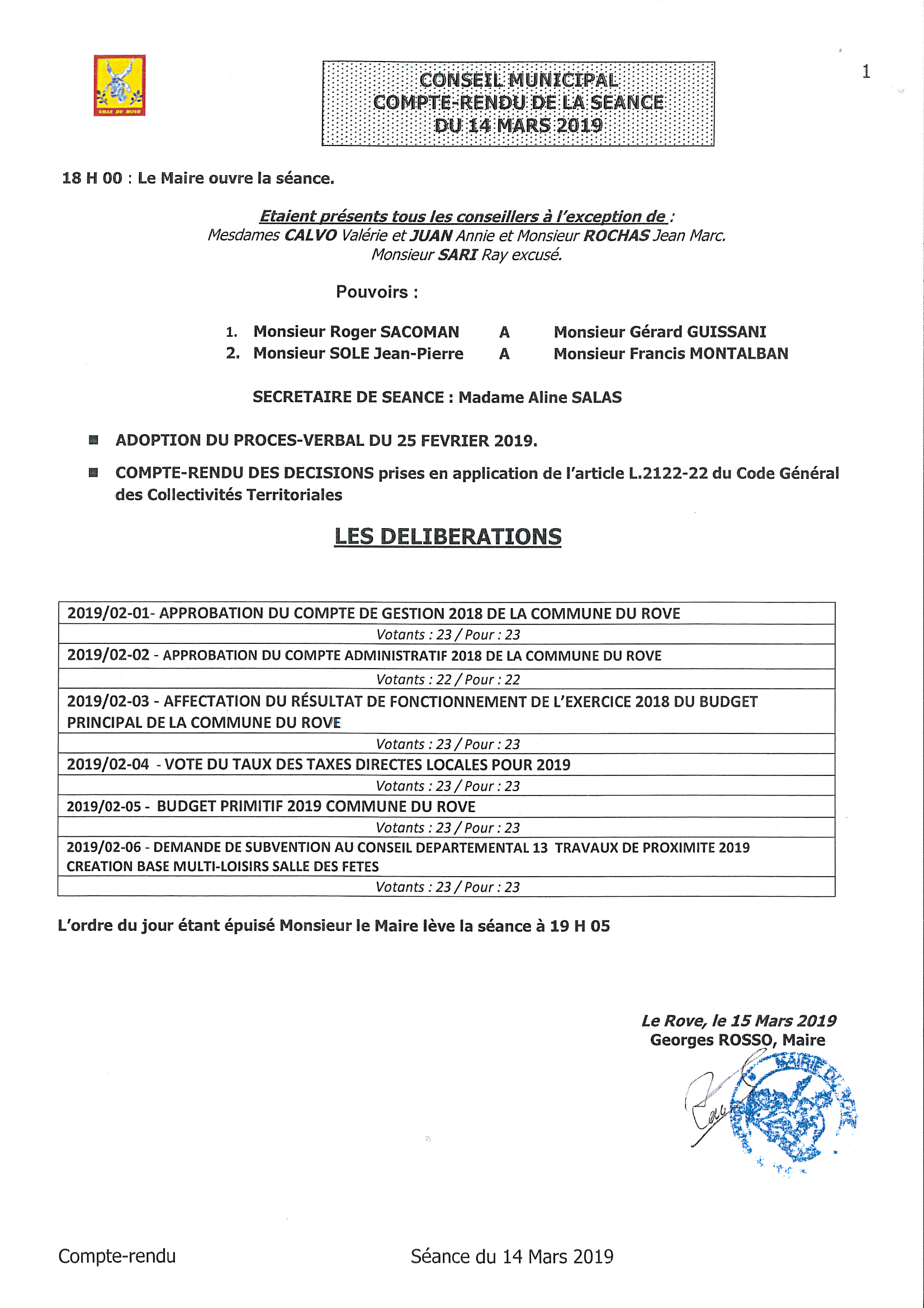 Compte rendu Réunion du conseil municipal - Le Rove Compte rendu Réunion du conseil municipal - Le Rove