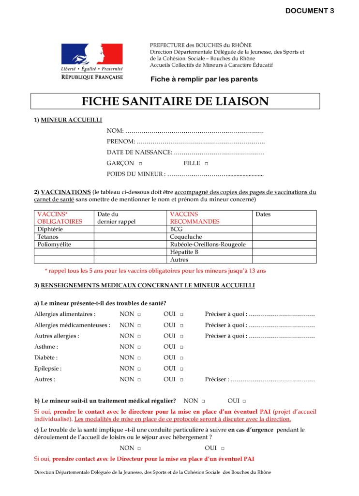 Fiche Sanitaire Maroc